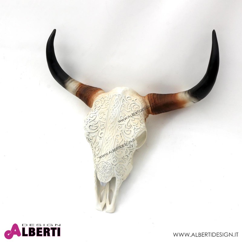 Teschio bovino bianco lavorato in vetroresina65x21xH65 cm